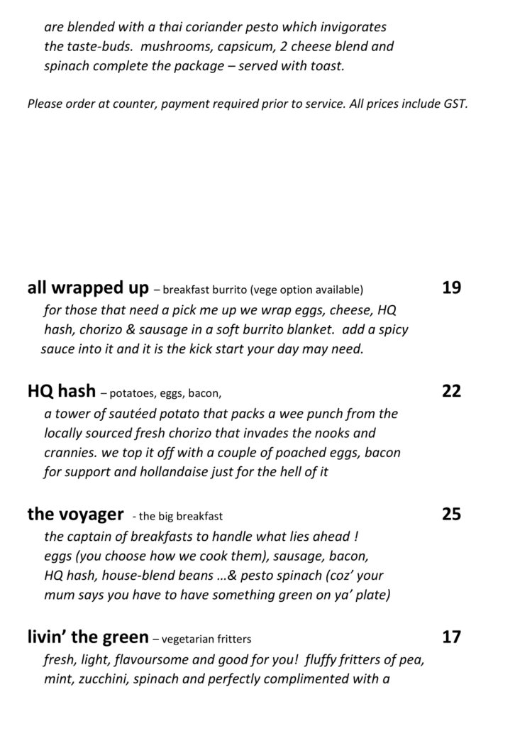 hq menu-2 - HeadQuarters On Henley | HQ On Henley